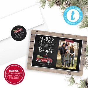 Red Truck Christmas Card with Photo Template Printable Xmas | Etsy