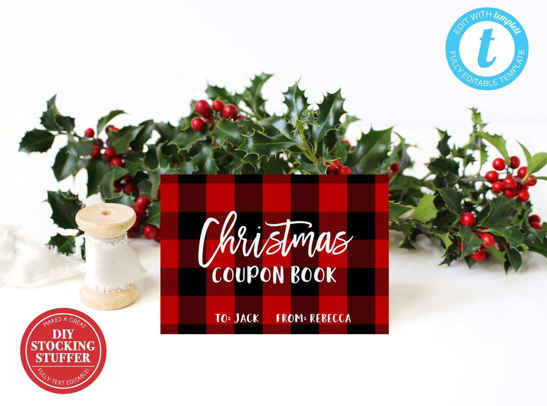 Printable Christmas Coupon Book TEMPLATE, Editable / Buffalo Check ...