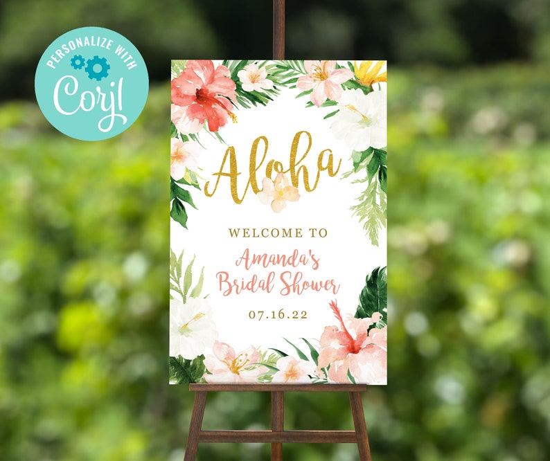 Aloha Tropical Hawaiian Luau Party Welcome Sign Editable - Etsy