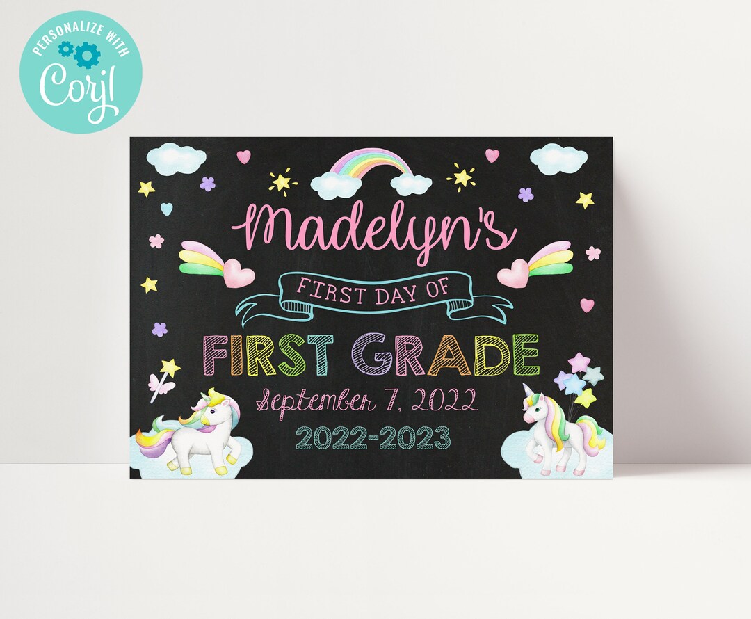 Unicorn First Day of School Printable Sign / Chalkboard Unicorn First ...