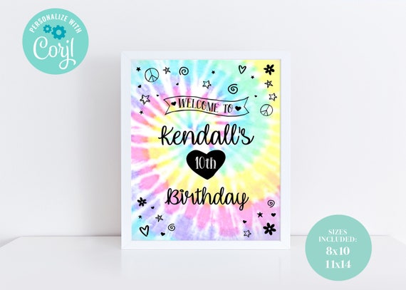 Tie Dye Party Welcome Sign Template / Tie Dye Birthday Party | Etsy