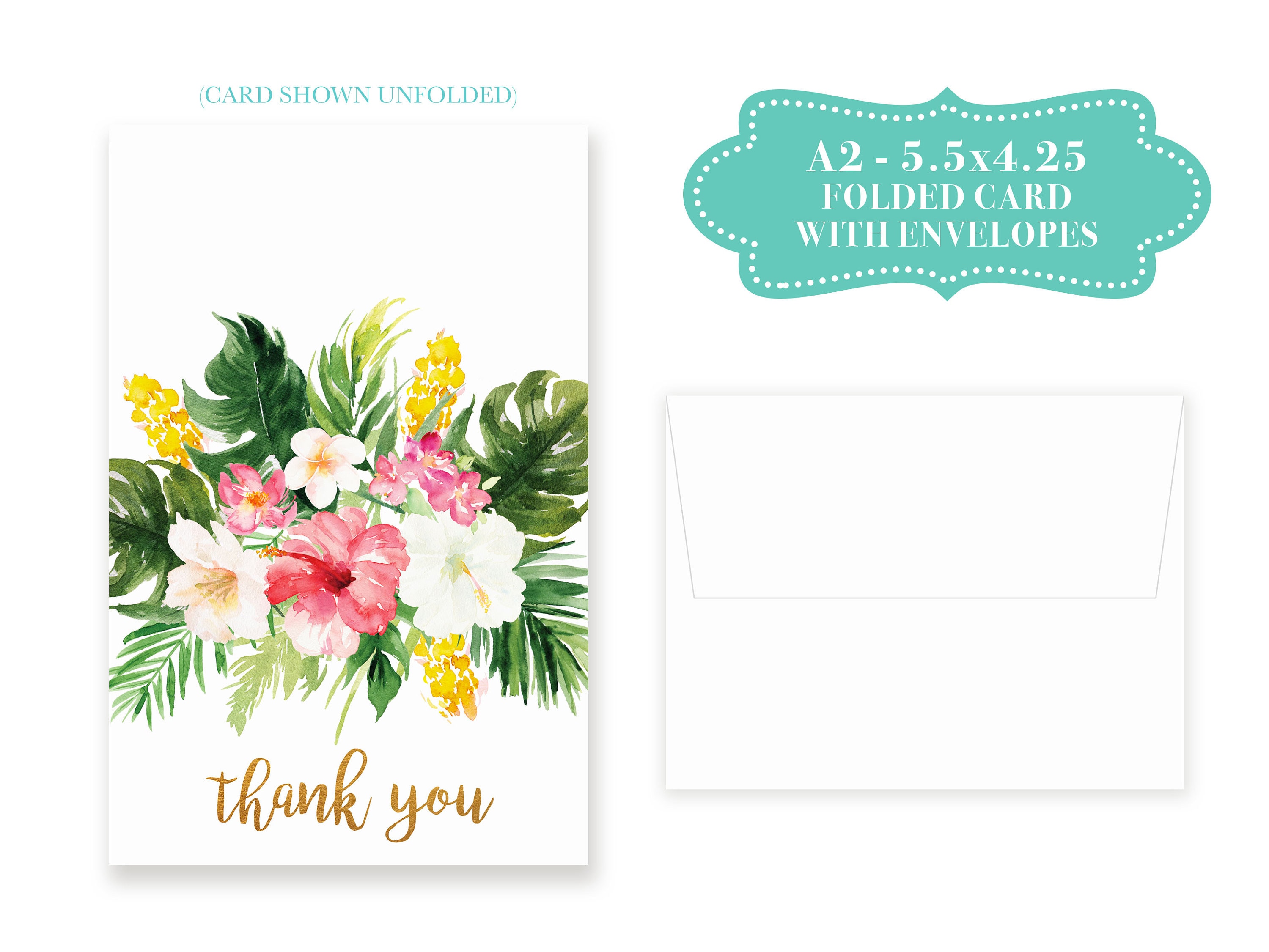 Tropical Floral Thank You Cards, Aloha Party, Bridal Shower - Etsy