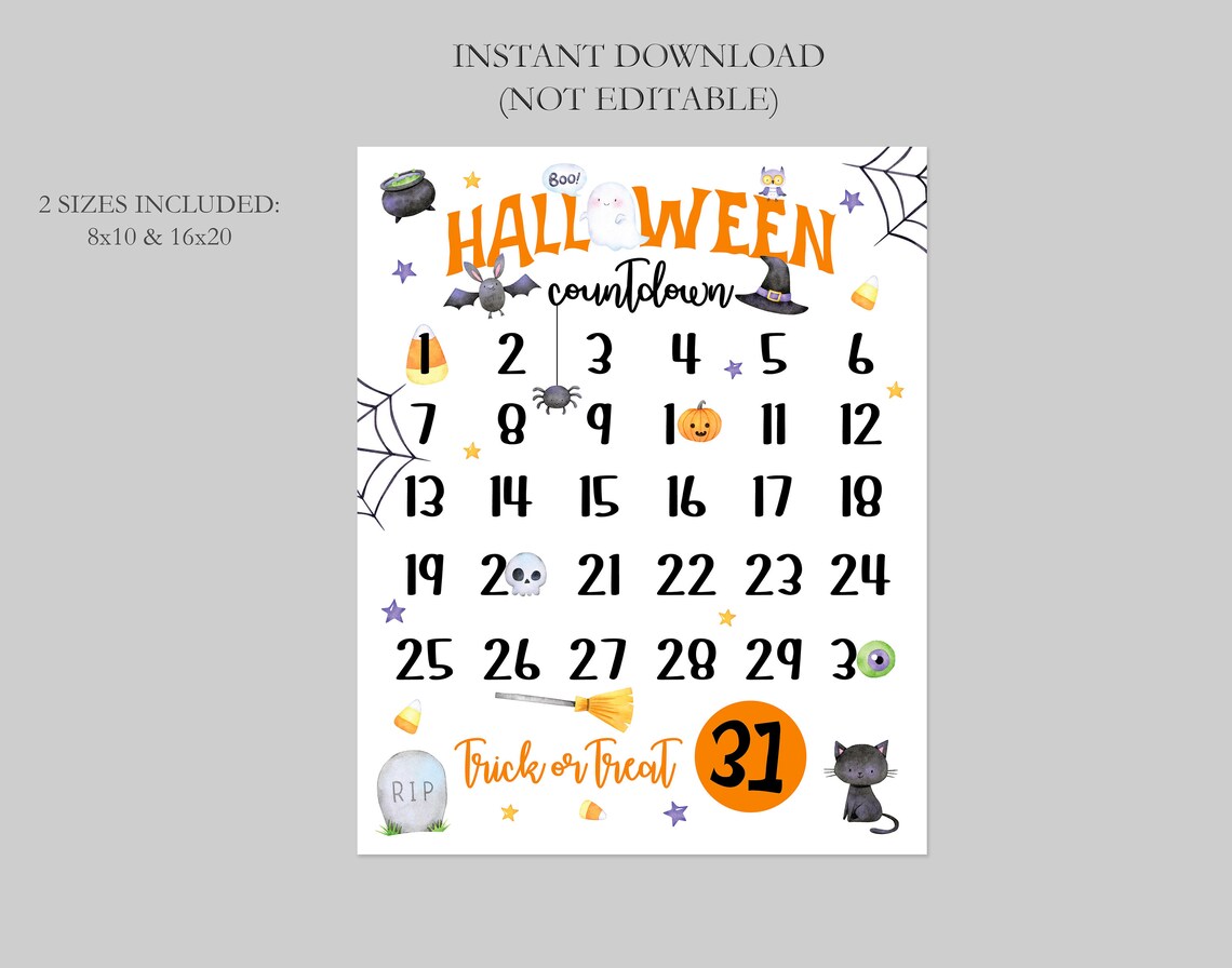 Cute Printable Halloween Countdown Sign / Count Down to - Etsy