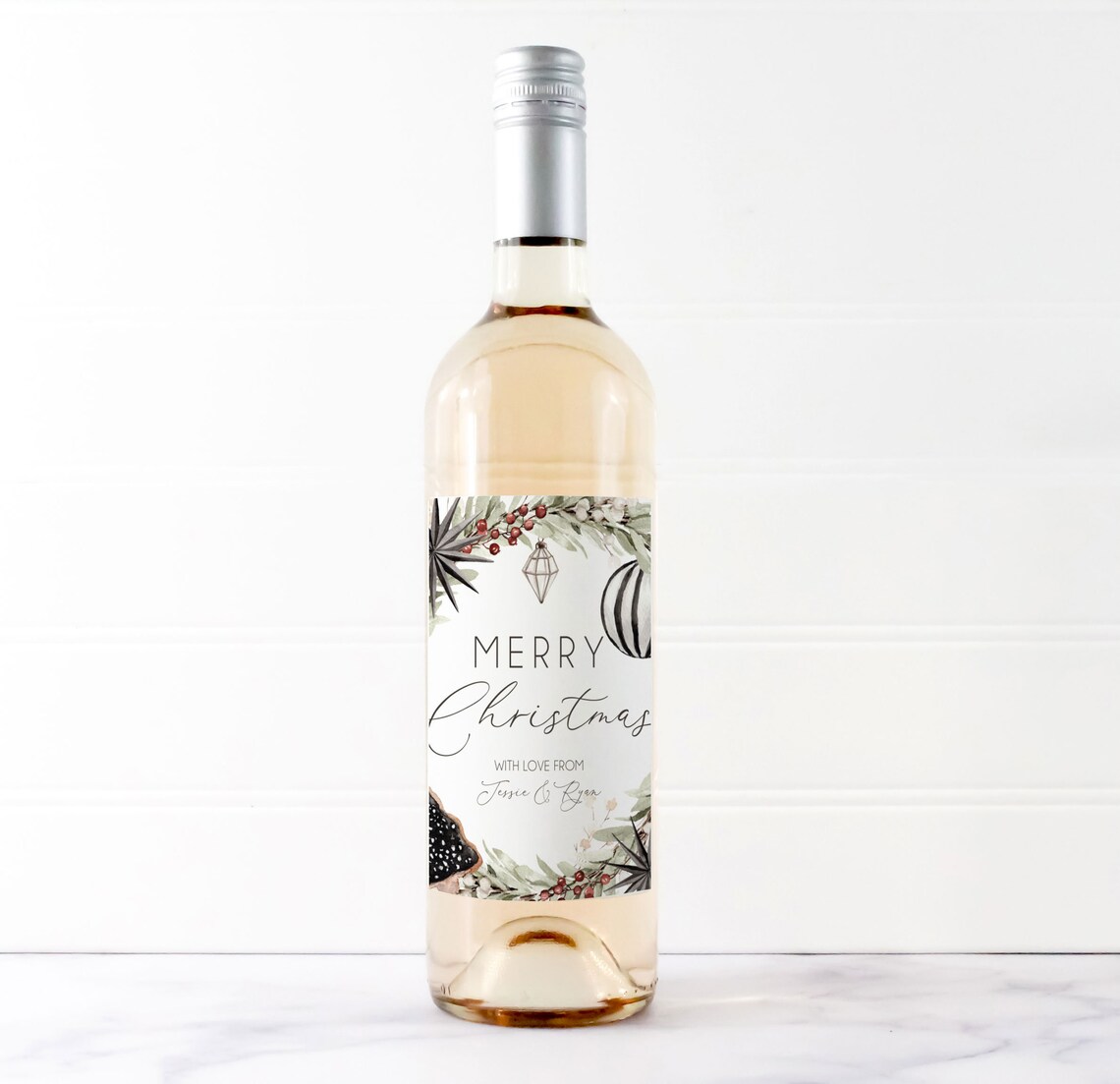 Modern Black and White Christmas Printable Wine Bottle Label - Etsy
