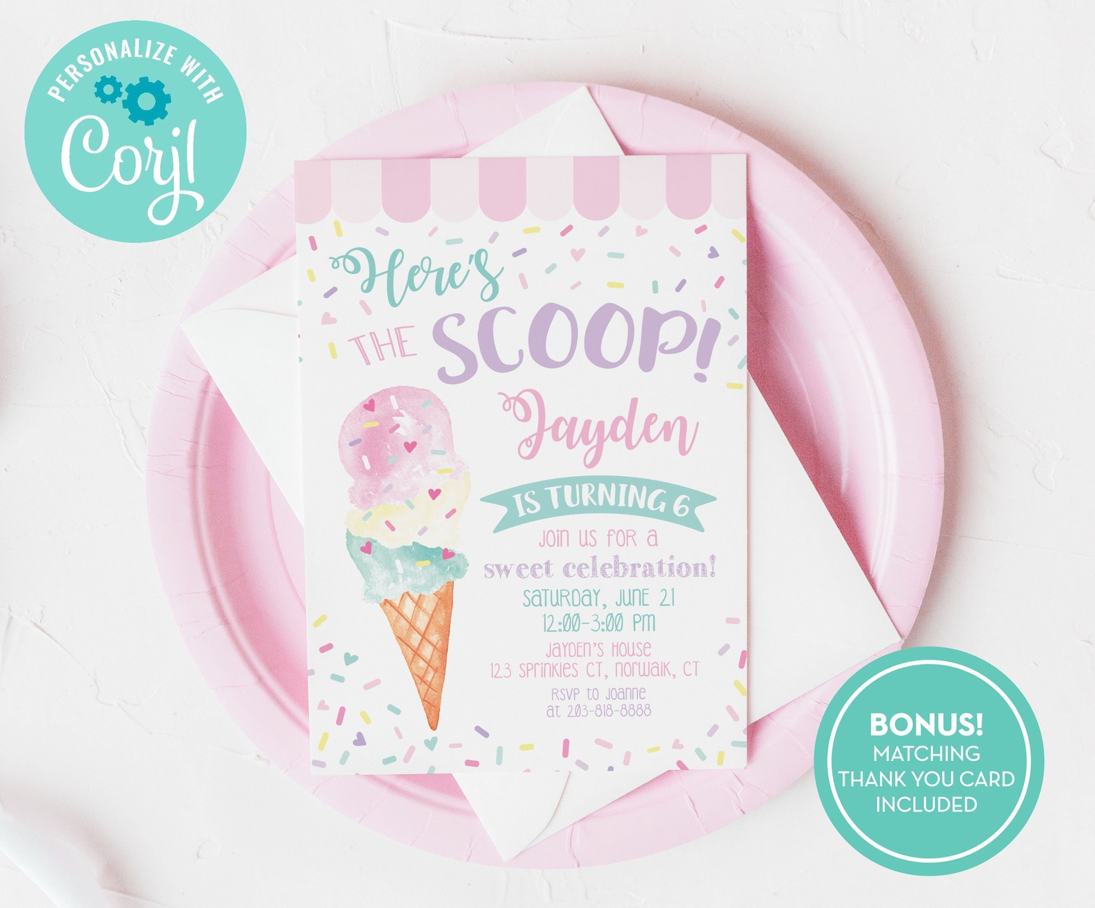 Ice Cream Party Invitation Template / Ice Cream and Sprinkles - Etsy