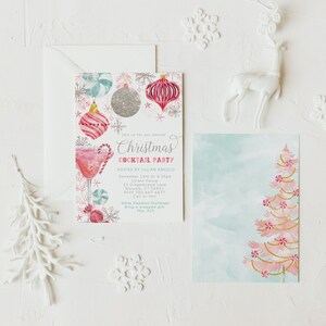 Peppermint Christmas Cocktail Party Invitation Editable Template / Pink ...