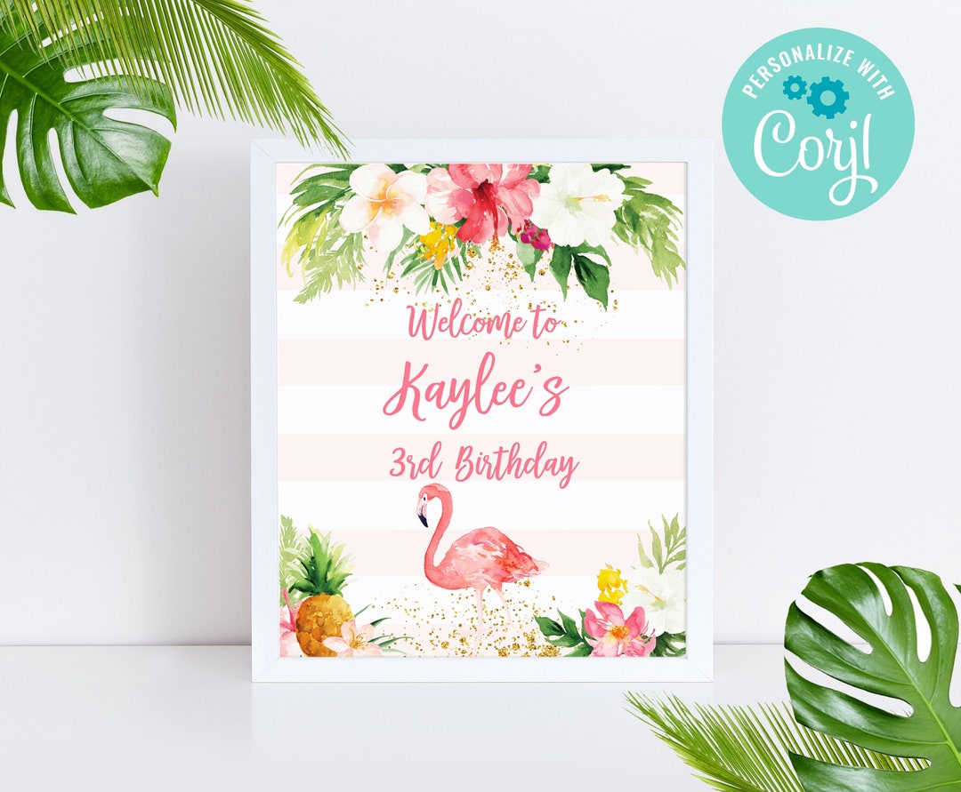 Tropical Flamingo Party Welcome Sign, Editable TEMPLATE / Printable ...