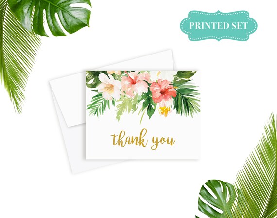 Tropical Floral Printed Thank You Cards / Aloha Party Thank | Etsy