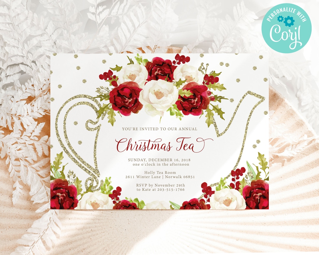 Christmas Tea Party Invitation Template / Holiday Tea Party Invite ...