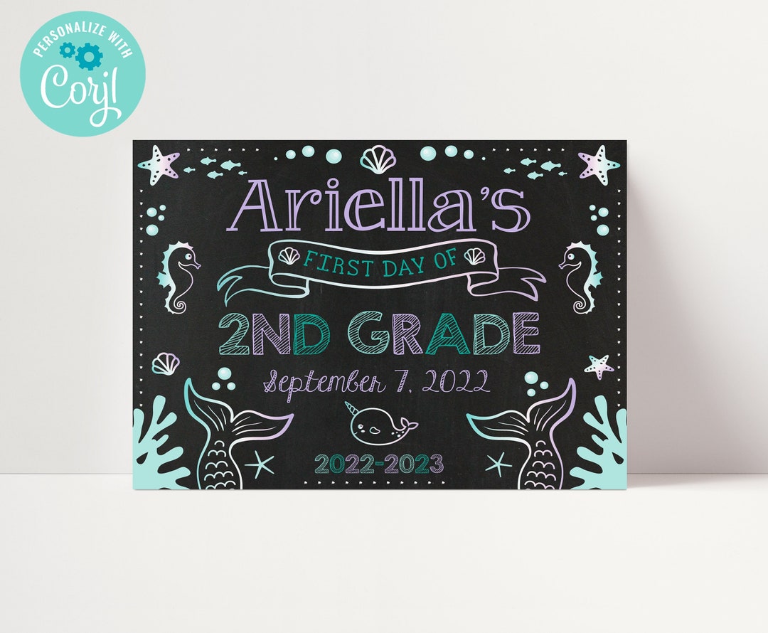 Mermaid First Day of School Printable Sign / Chalkboard Mermaid First ...