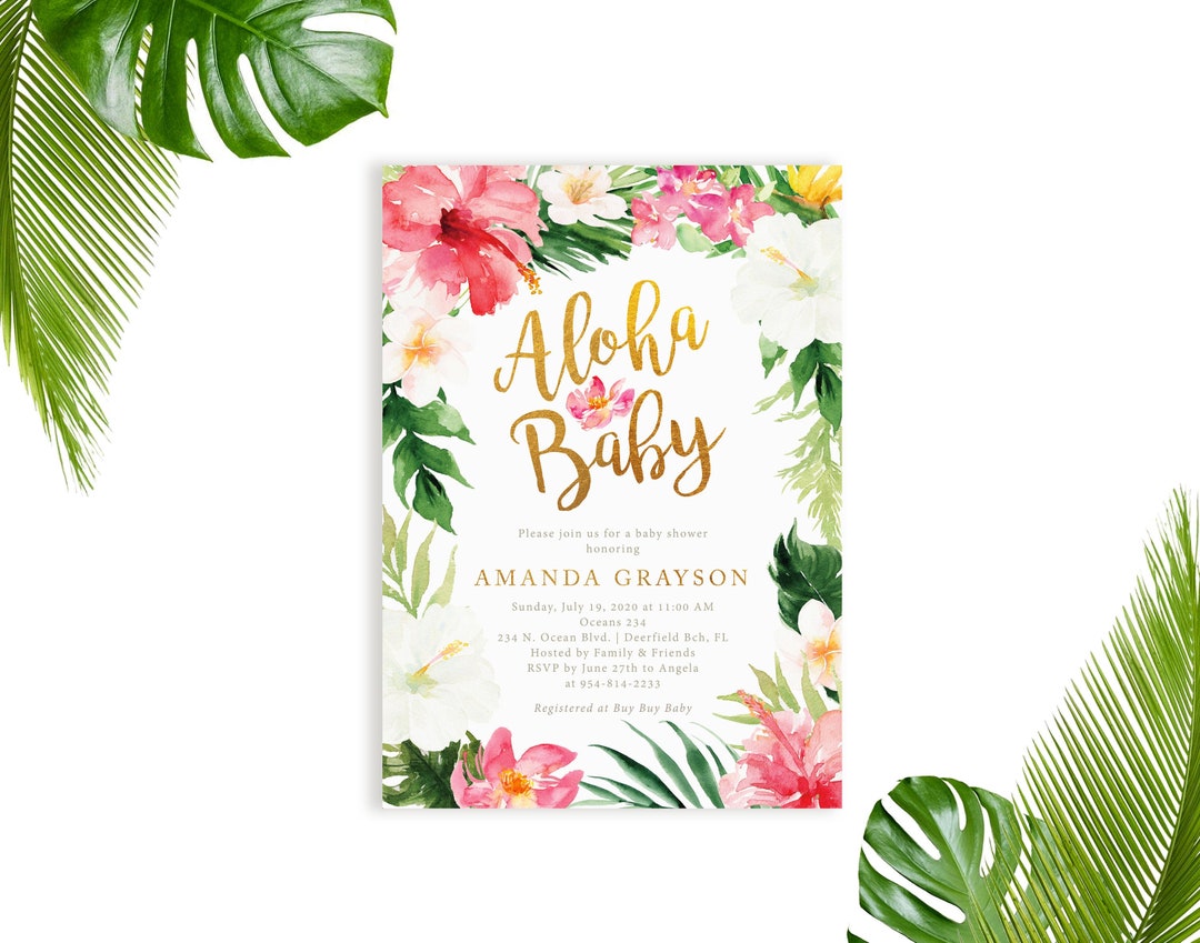 Aloha Tropical Baby Shower Invitation Printed / Hawaiian Baby Shower ...