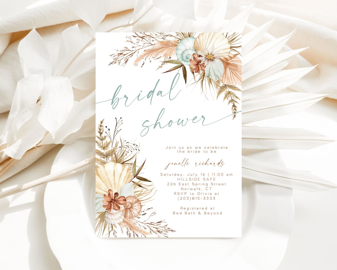 Boho Seashell Bridal Shower Invitation Template (digital) - Etsy