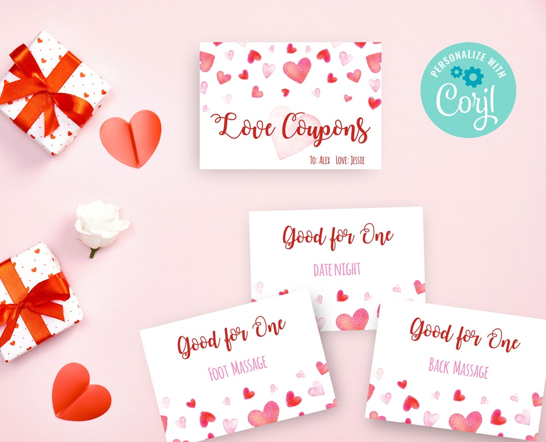 Editable Love Coupons / Watercolor Hearts Valentine's Day - Etsy