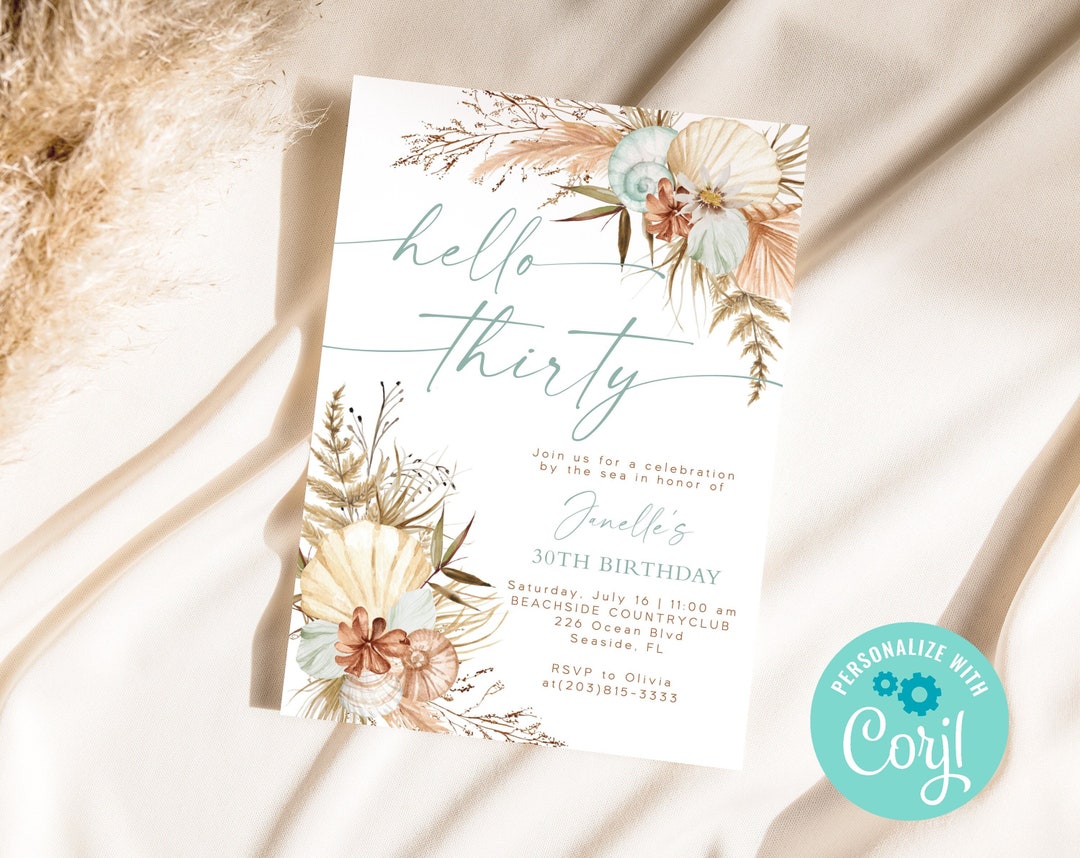 Boho Beach 30th Birthday Invitation Template (digital) - Etsy
