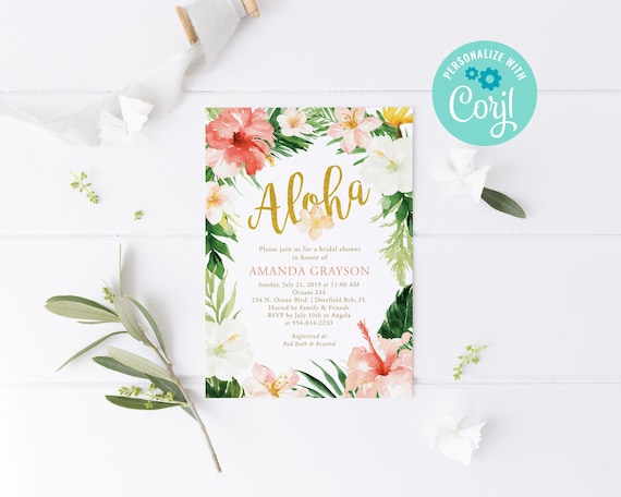 Aloha Tropical Bridal or Baby Shower Invitation Template / - Etsy