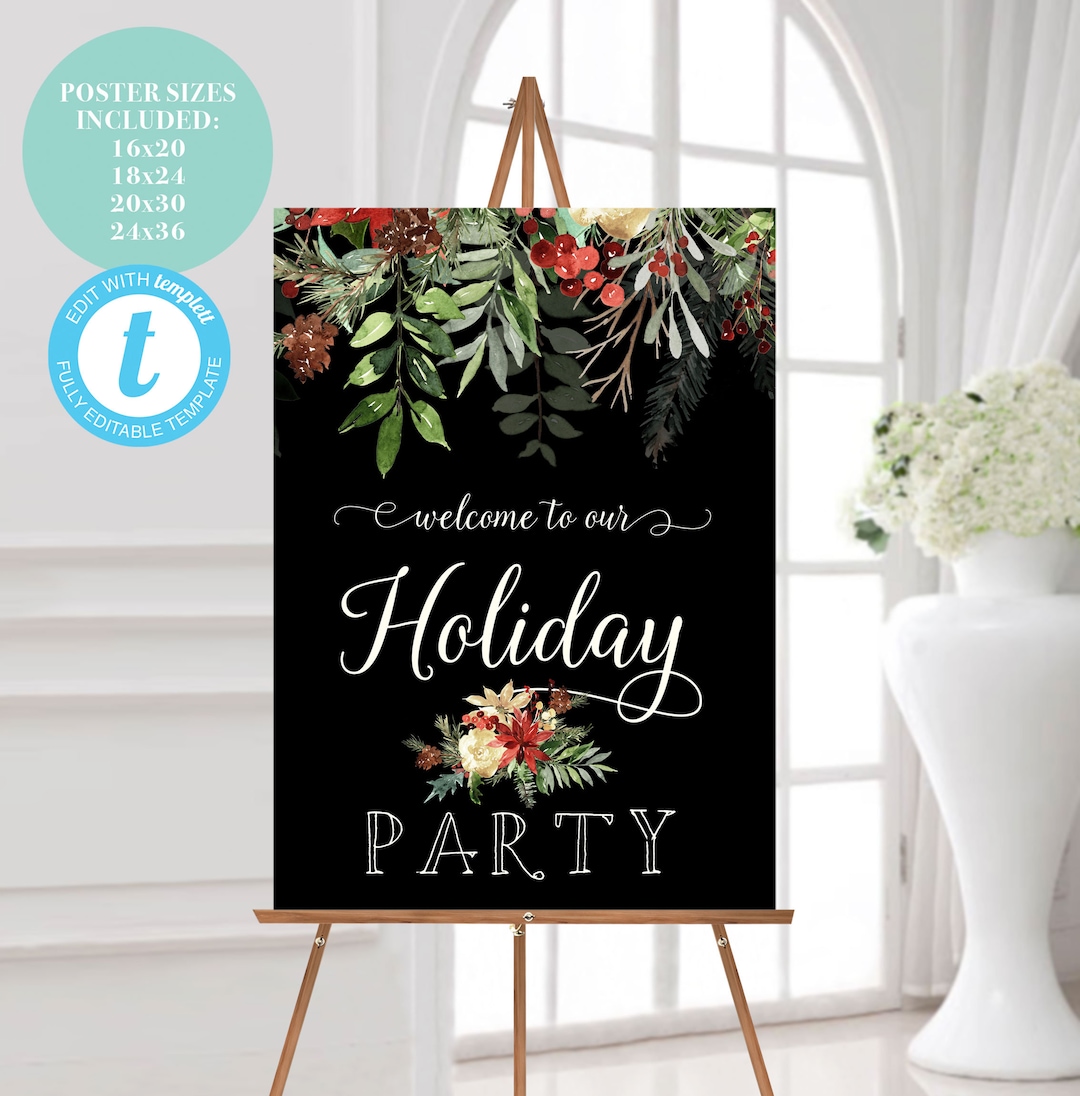 Christmas Party Welcome Sign TEMPLATE in Poster Sizes / Holiday Party ...