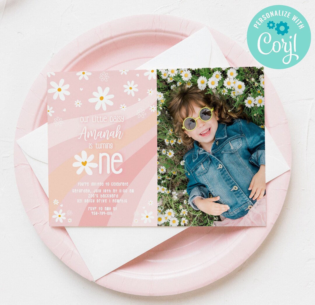 Daisy First Birthday Invitation TEMPLATE / Groovy Daisy Birthday Party ...