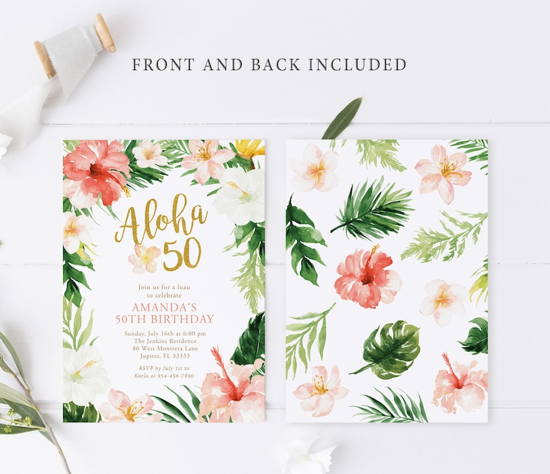 Aloha 50 Birthday Invitation Template / Tropical Luau Theme - Etsy