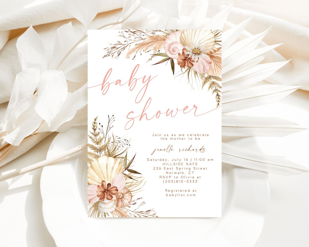 Boho Beach Baby Shower Invitation Template Pink / Boho Baby Sprinkle ...
