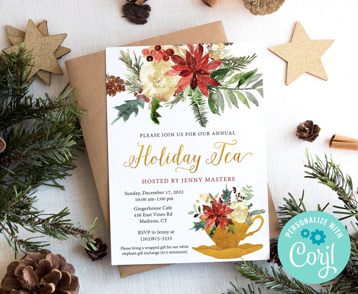 Christmas Tea Holiday Party Invitation TEMPLATE / Holiday Tea - Etsy