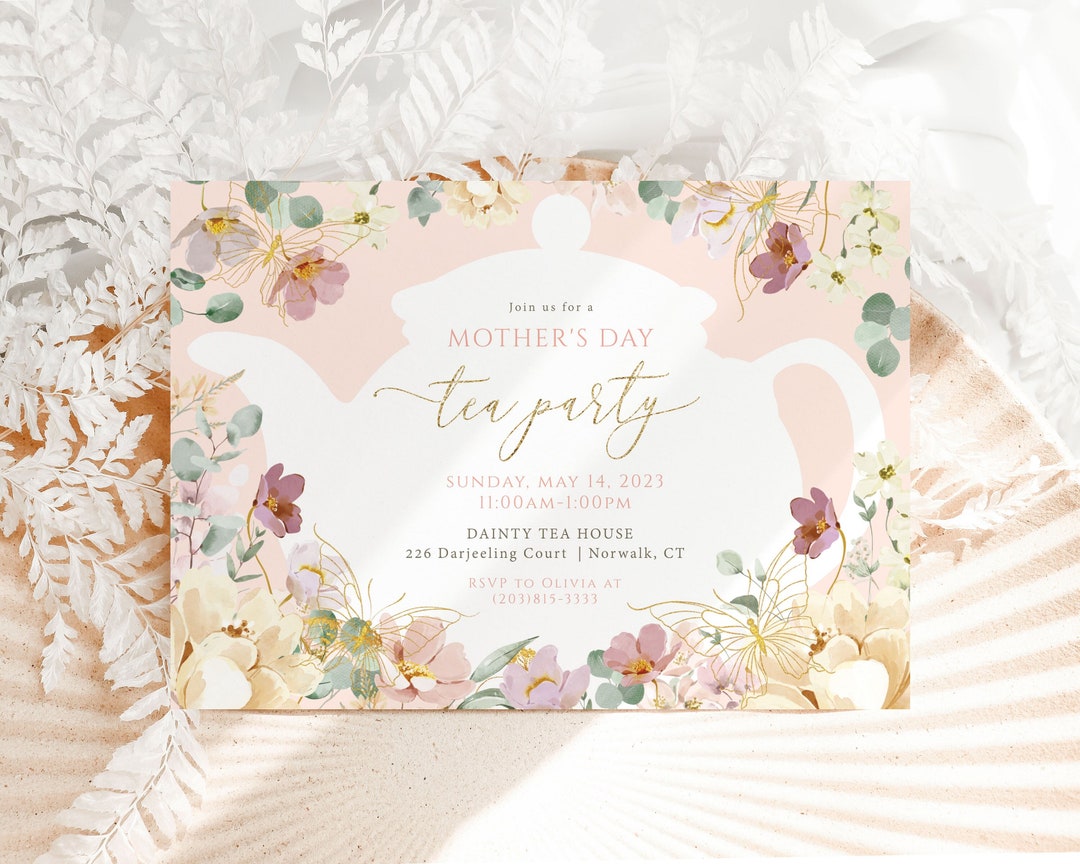 Mother's Day Tea Party Invitation Template / Floral and Butterfly ...