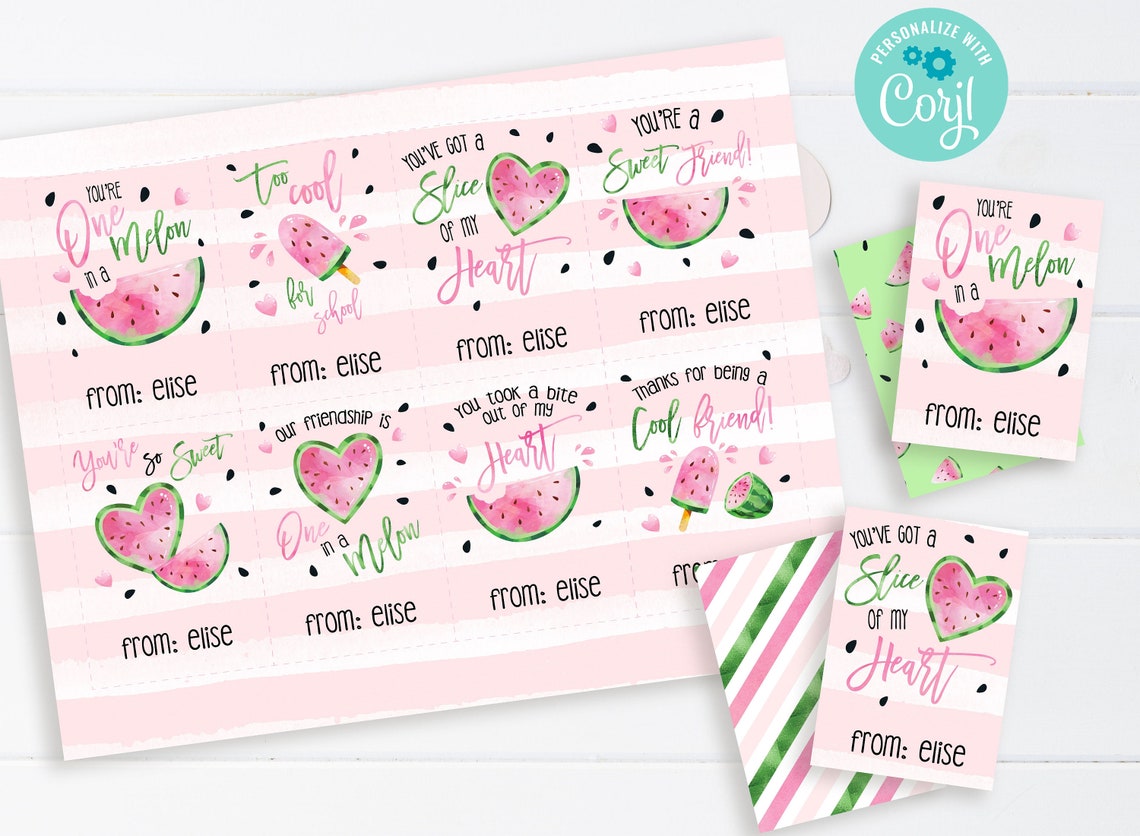 Watermelon Valentine's Day Printable Cards / Printable - Etsy