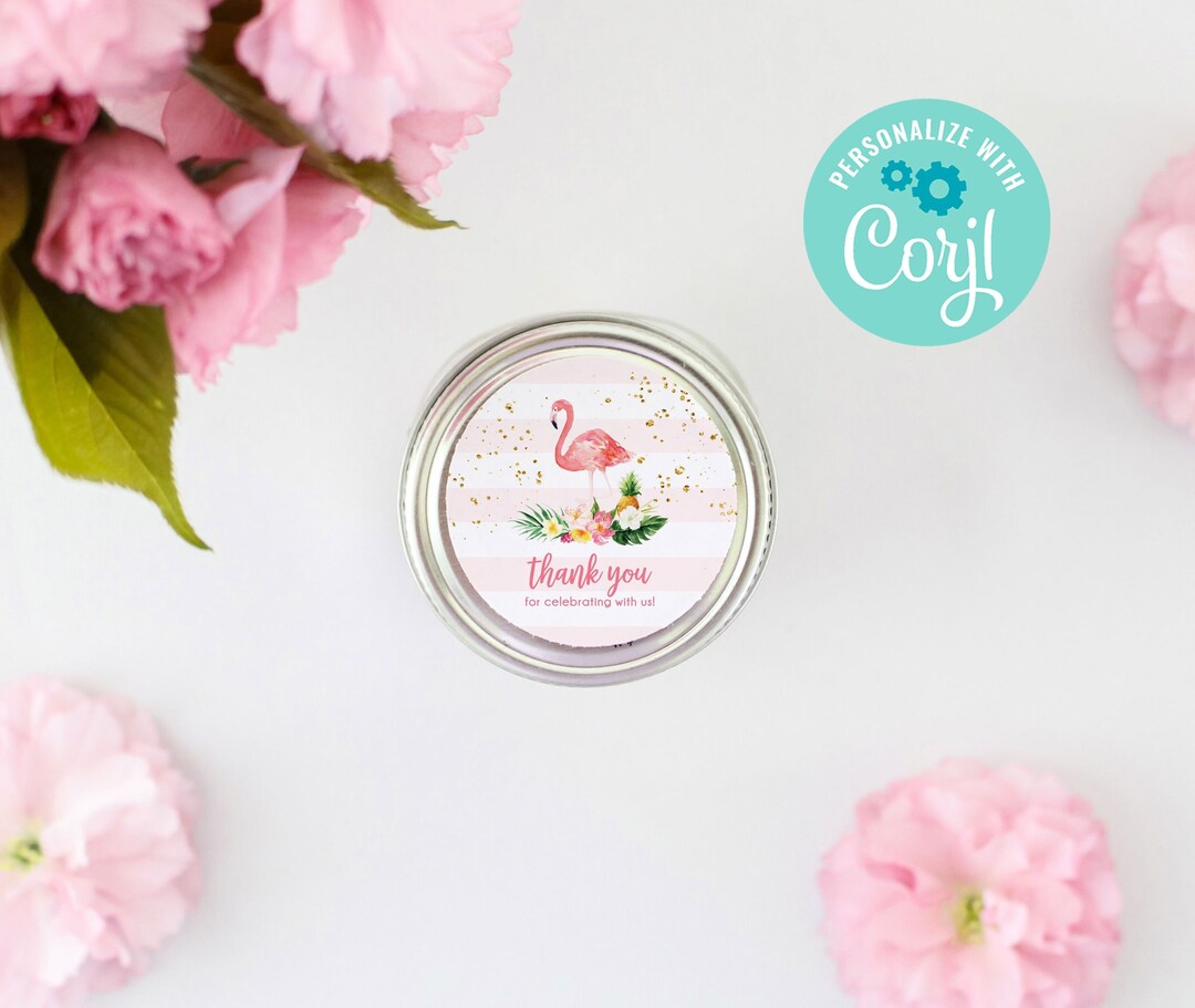 Tropical Flamingo Round Label Template / Let's Flamingle Favor Tags ...