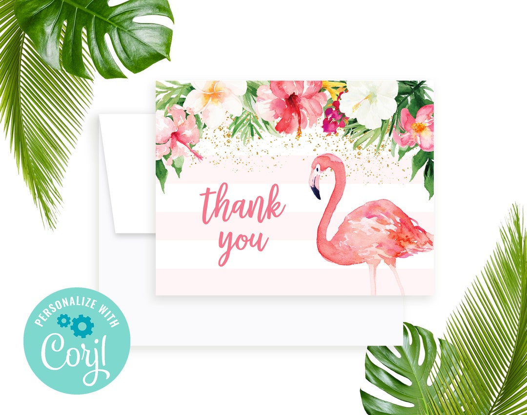 EDITABLE Tropical Flamingo Thank You Card Template / Flamingo Party ...