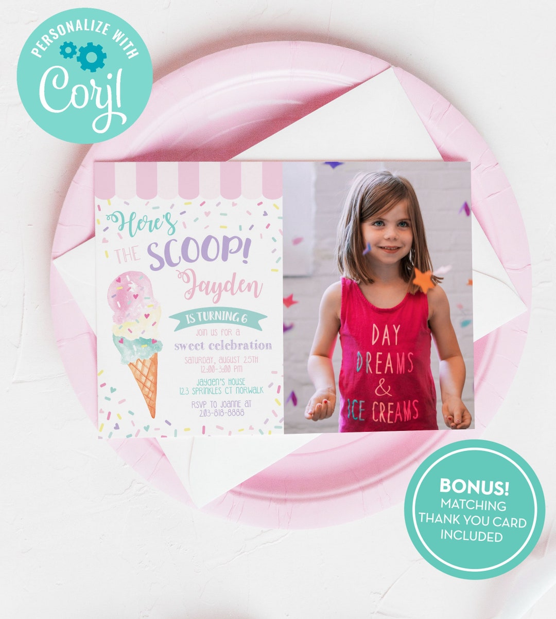Ice Cream Party Invitation With Photo Template / Ice Cream and ...