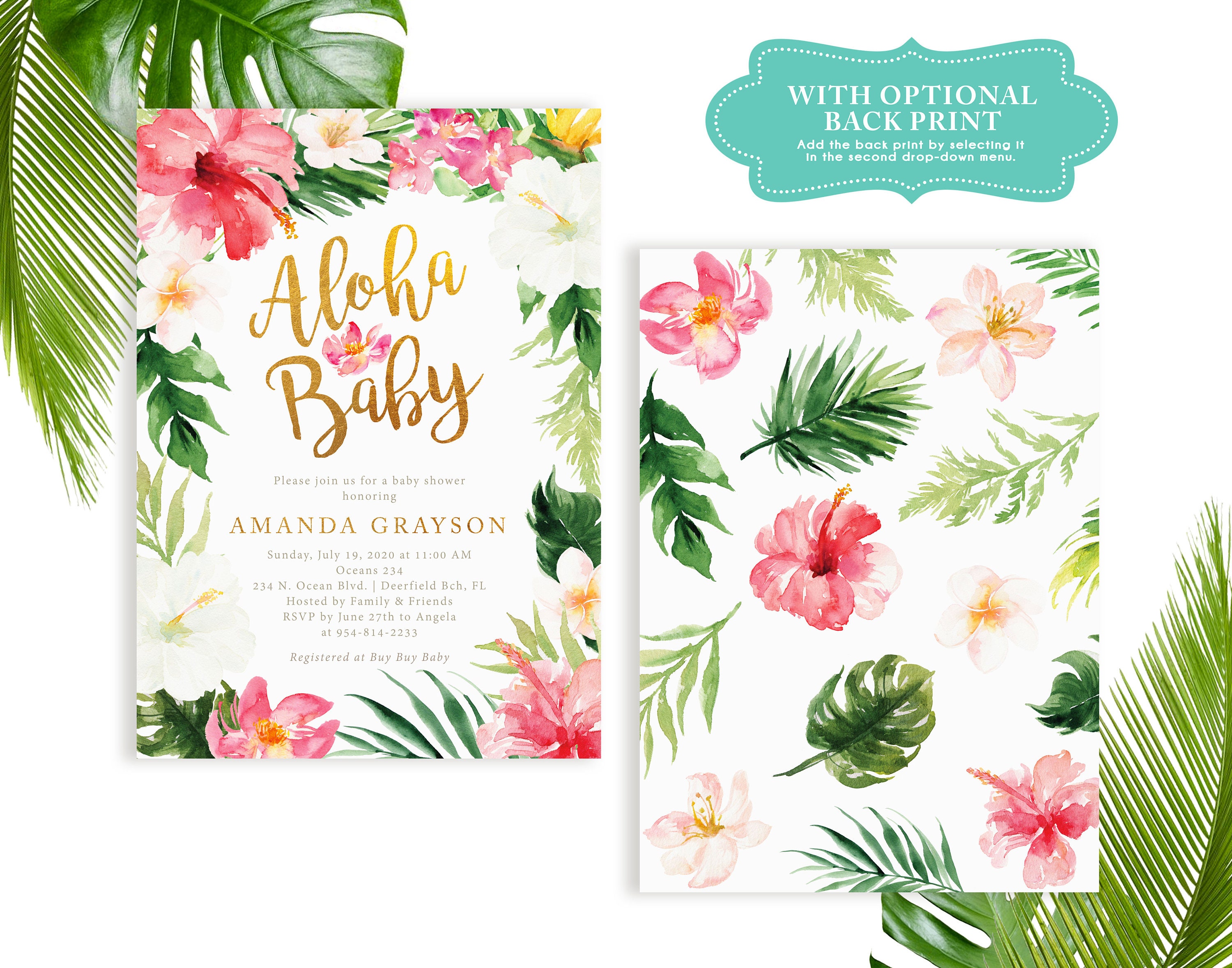 Aloha Tropical Baby Shower Invitation Printed / Hawaiian Baby Shower ...