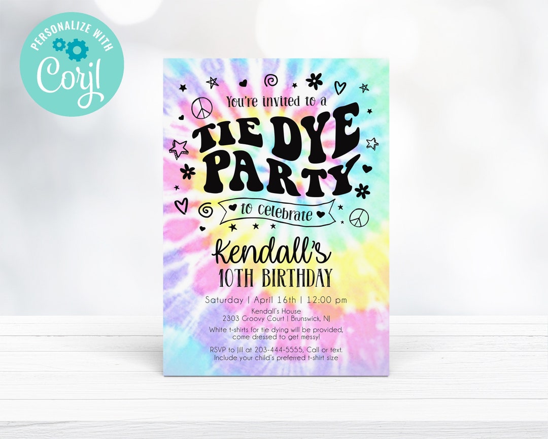 Tie Dye Birthday Party Invitation: Rainbow Groovy Theme (printable ...