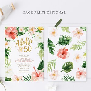 Aloha 50 Birthday Invitations Printed / Tropical Luau Theme 50th ...