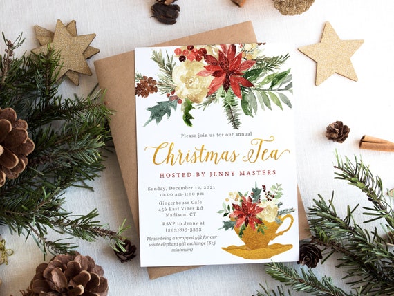 Christmas Tea Holiday Party Invitation TEMPLATE / Holiday Tea - Etsy