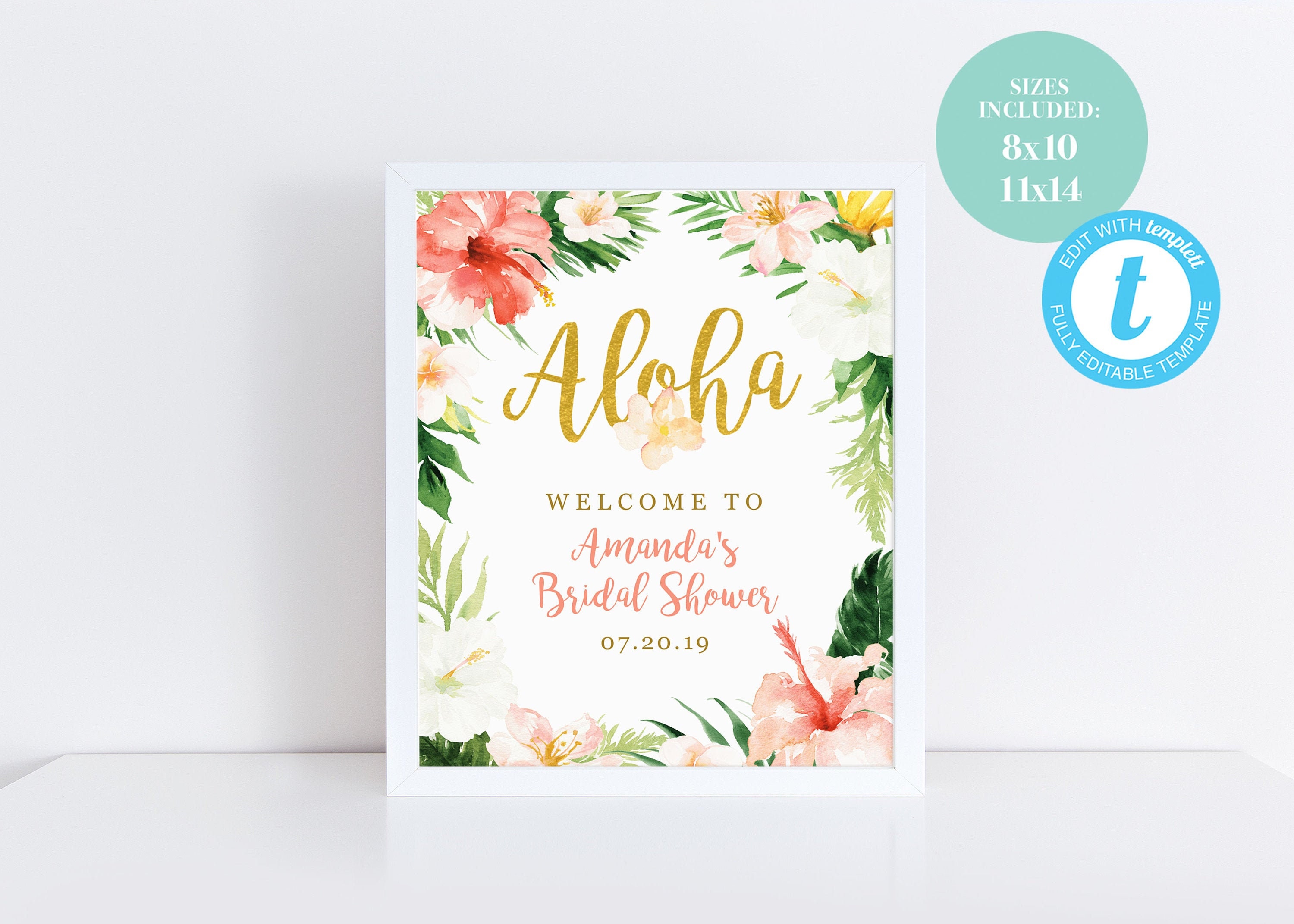 Aloha Tropical Hawaiian Party Welcome Sign Instant Download / | Etsy