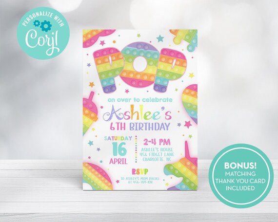 Paper & Party Supplies pop it party electronic invite Pop it corjl ...