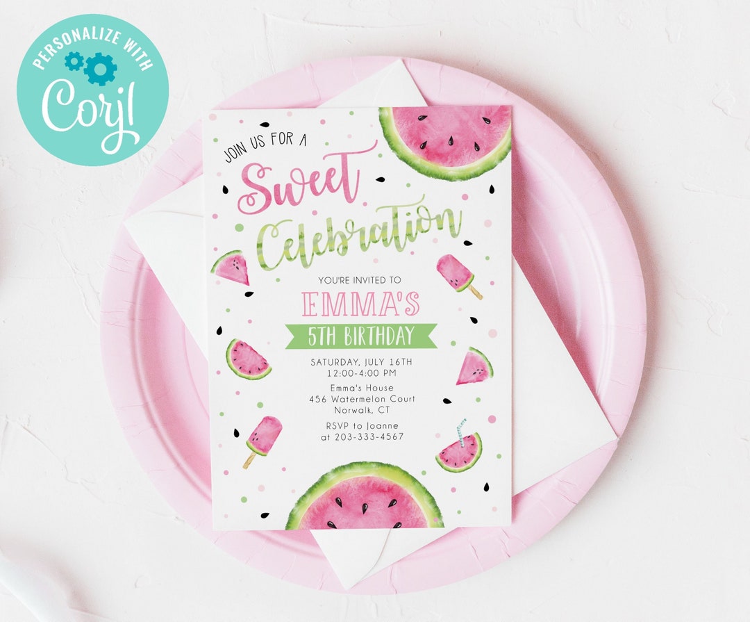 Watermelon Birthday Invitation Template / Sweet Celebration Watermelon ...