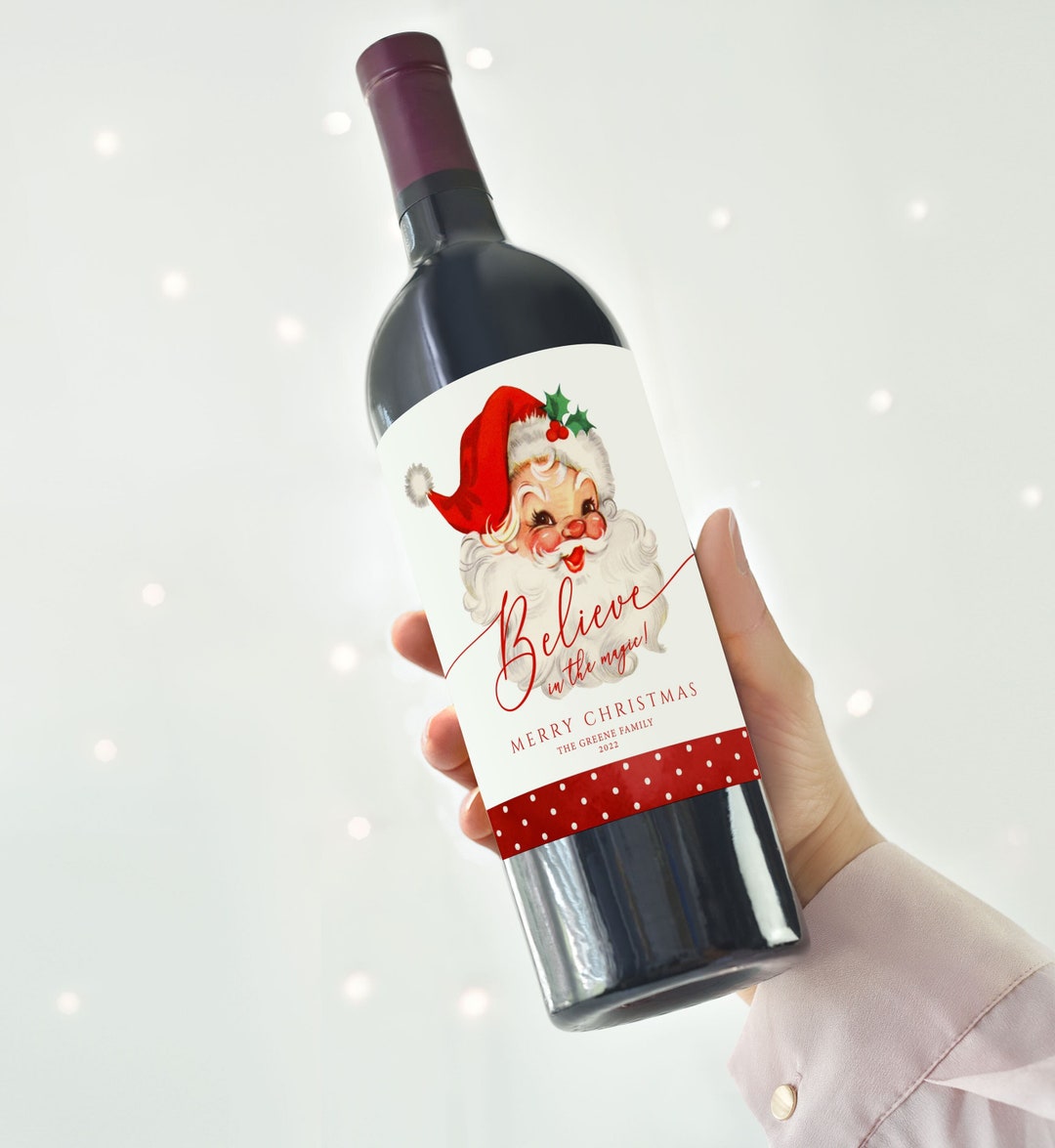 Vintage Santa Claus Printable Wine Bottle Label Digital Template ...