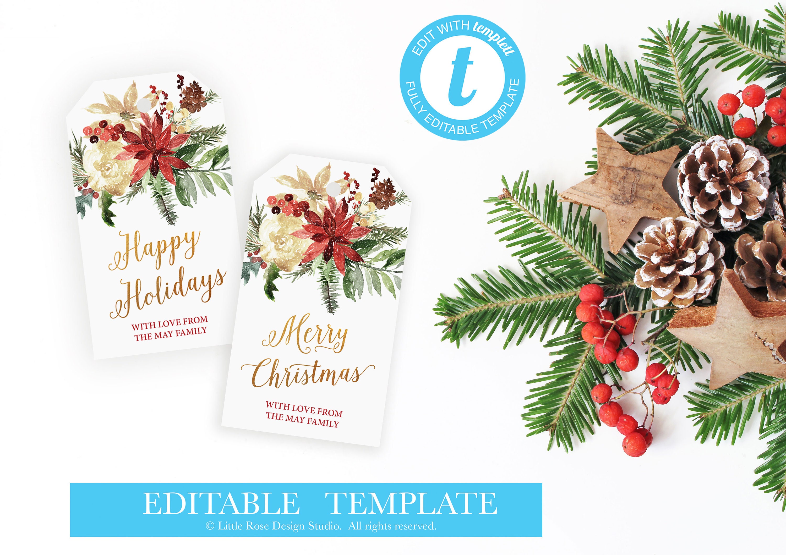 Floral Printable Christmas Gift Tags TEMPLATE / Poinsettia | Etsy