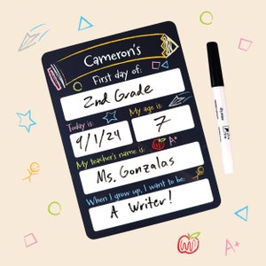 Personalized First Day of School Board: Reusable Dry Erase Sign - Etsy