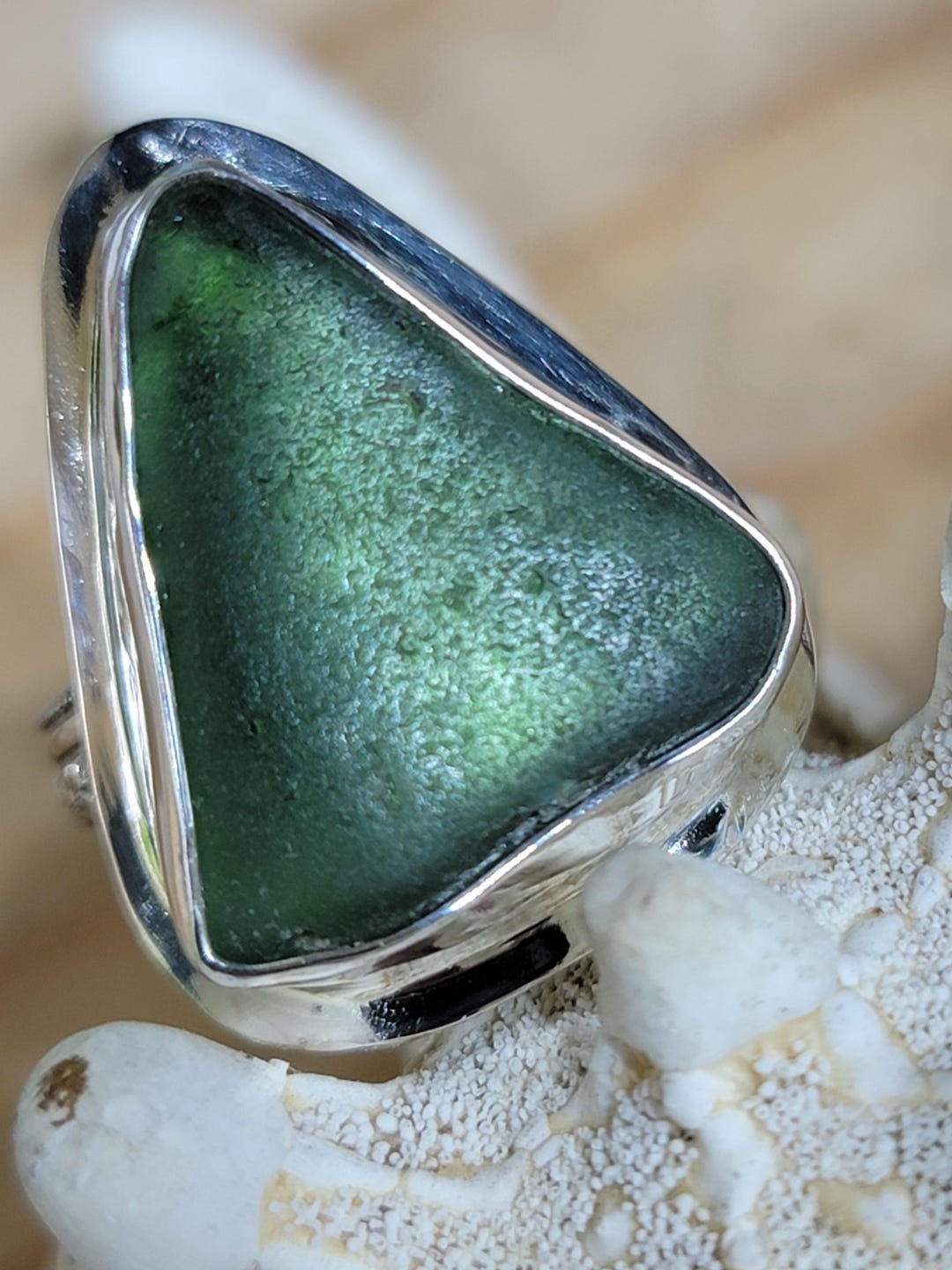 Forest Green Sea Glass Ring, - Etsy