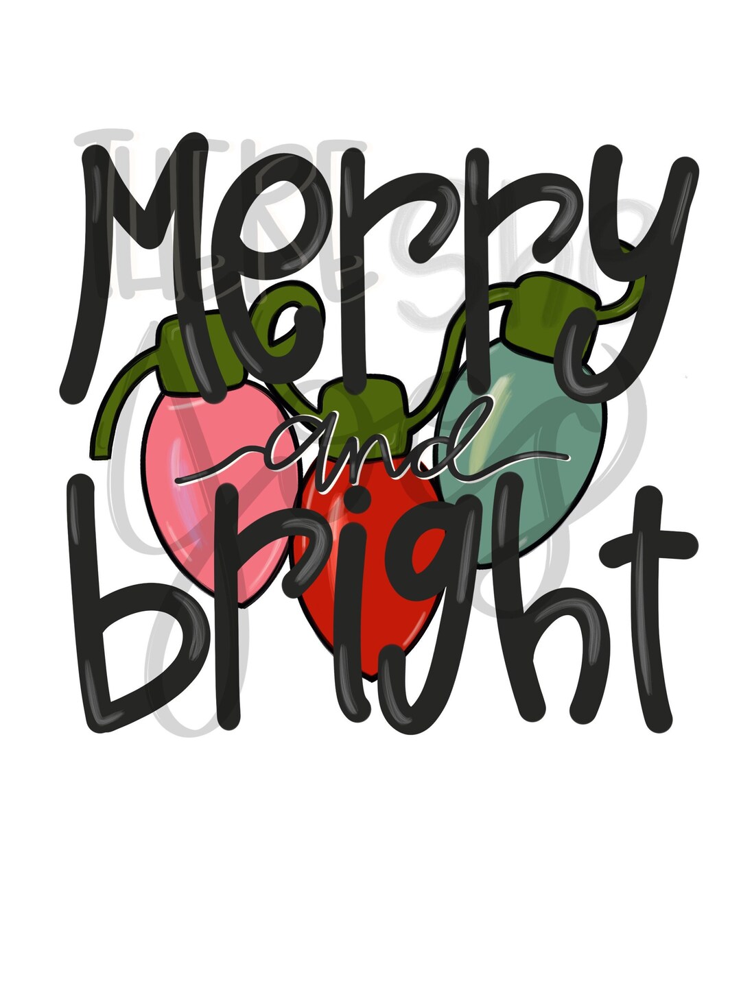 Merry and Bright Christmas Light PNG File, Digital Christmas Lights ...