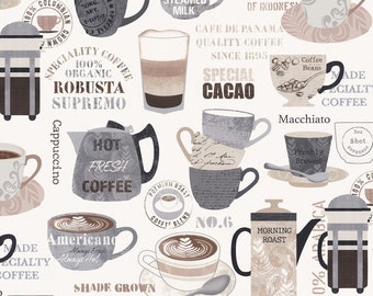 Coffee Fabric, Latte, Cappuccino, Espresso, Coffee Cups, Timeless ...
