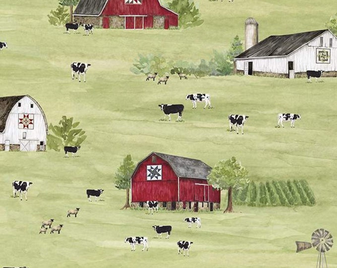 Farm Scene Fabric, Cows, Old Red Truck, Barn Fabric, Riley Blake Barn ...