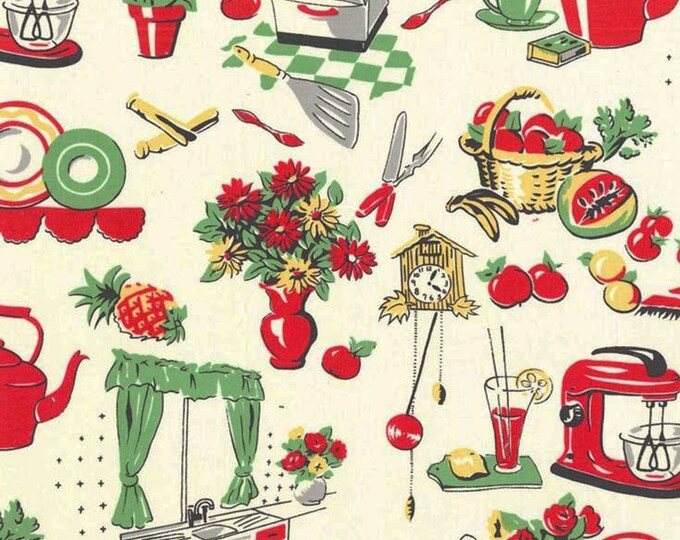 1950s Retro Kitchen Fabric Utensils Mixer Teapot Michael - Etsy