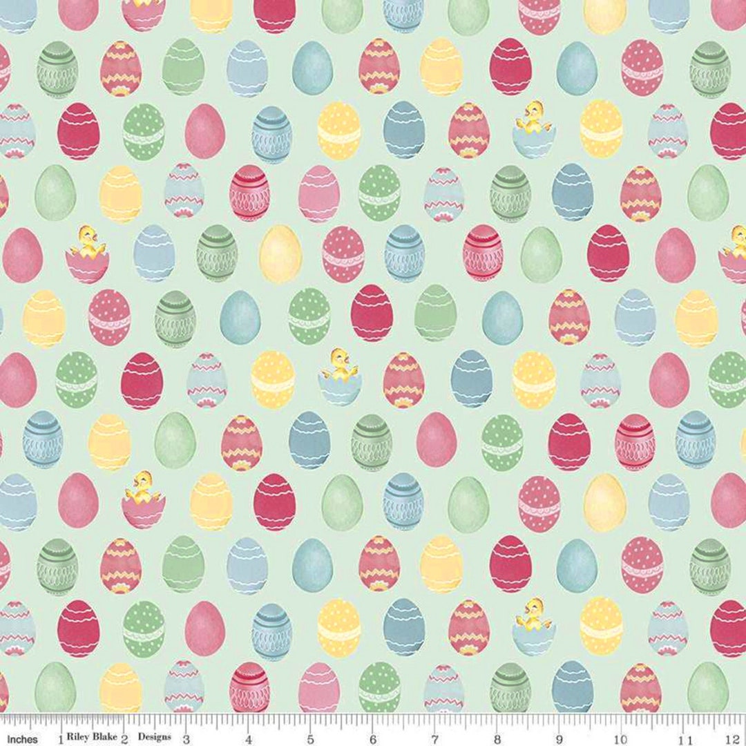 Baby Chick & Easter Eggs Fabric, Riley Blake Easter Parade C11572 Mint ...