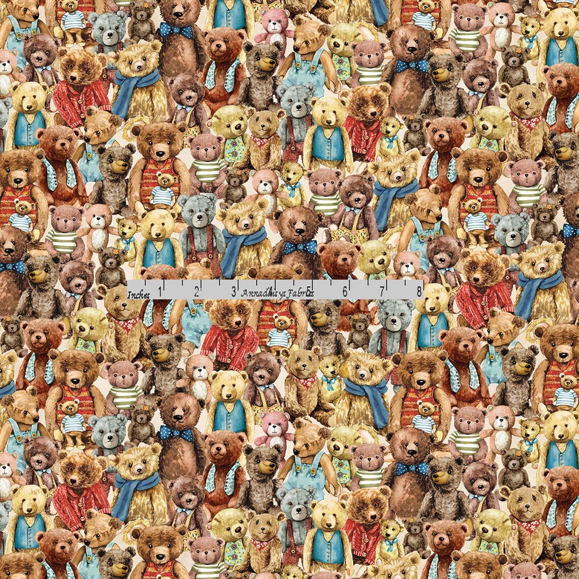 Teddy Bear Fabric Antique Look Michael Miller Much Loved - Etsy