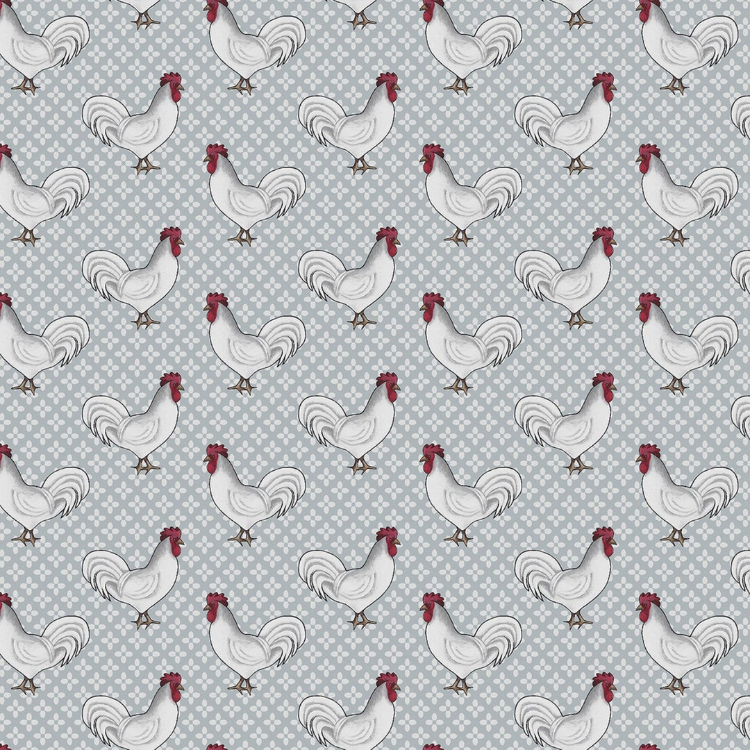 Rooster Fabric Benartex Spring Hill Farm 13247-13 Gray, Dianna Swartz, Rustic Farm Quilt Fabric ...