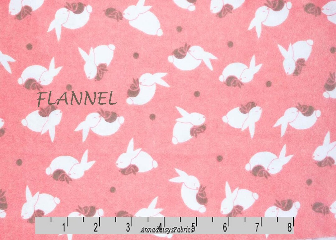 White Taupe & Peach Bunny Flannel Fabric Camelot Bunny Hugs - Etsy