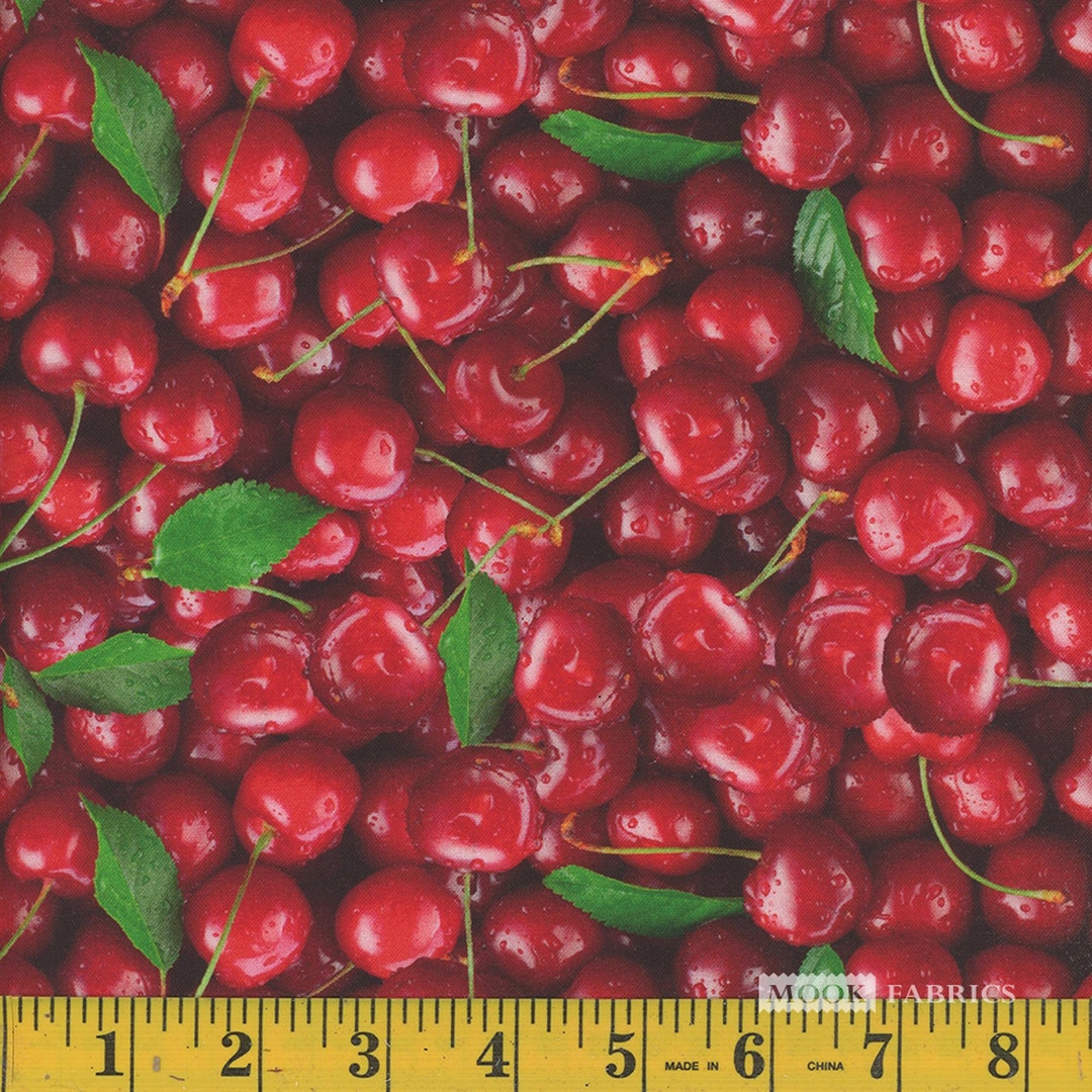 Realistic Cherries Fabric, Mook Fabrics 119298, Fruit Fabric, Kitchen ...