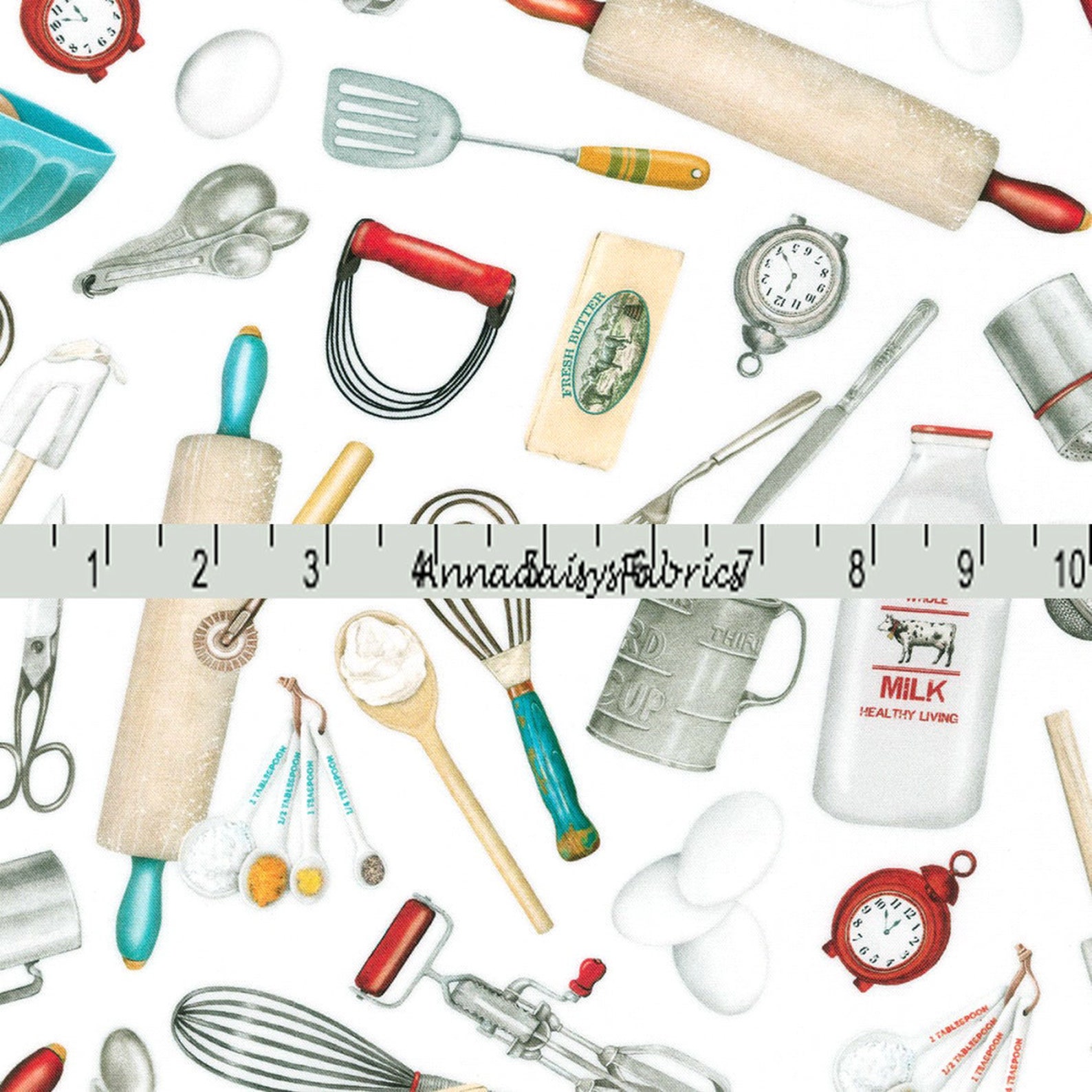 Retro Kitchen Utensils Fabric Robert Kaufman Kiss the Cook | Etsy